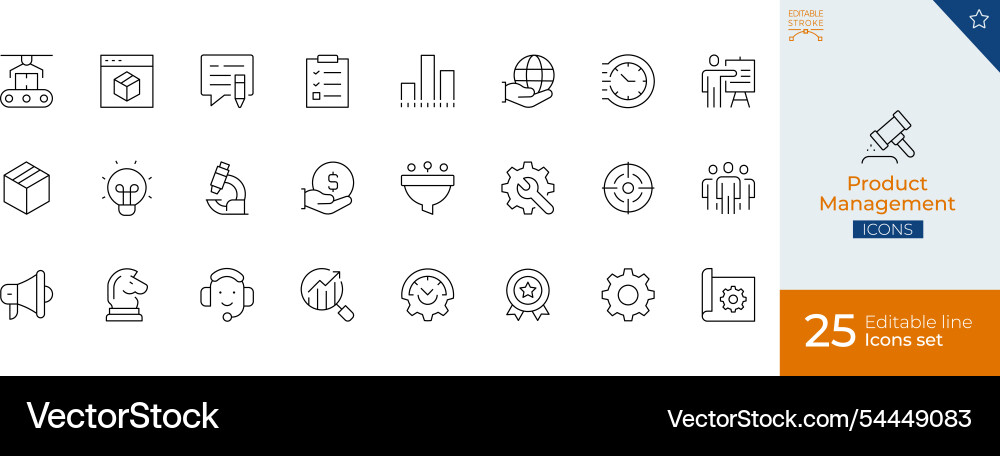 Produktmanagement Dünne Linie Icon Set Lizenzfreier Vektor