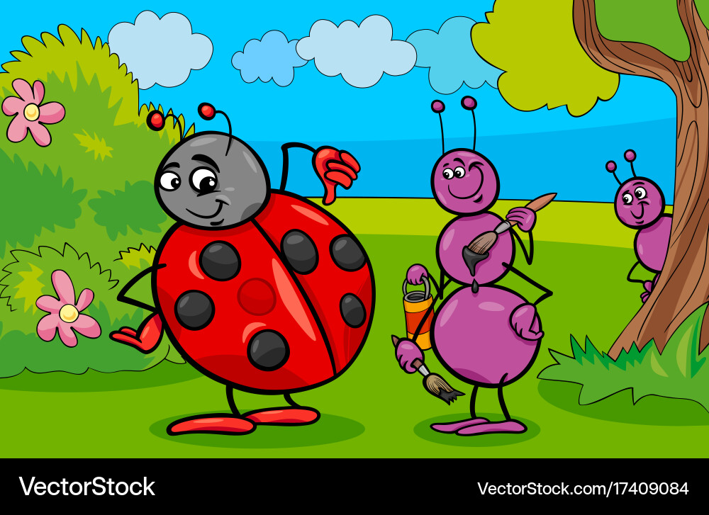 Ant and ladybug insect cartoon characters Vector Image
