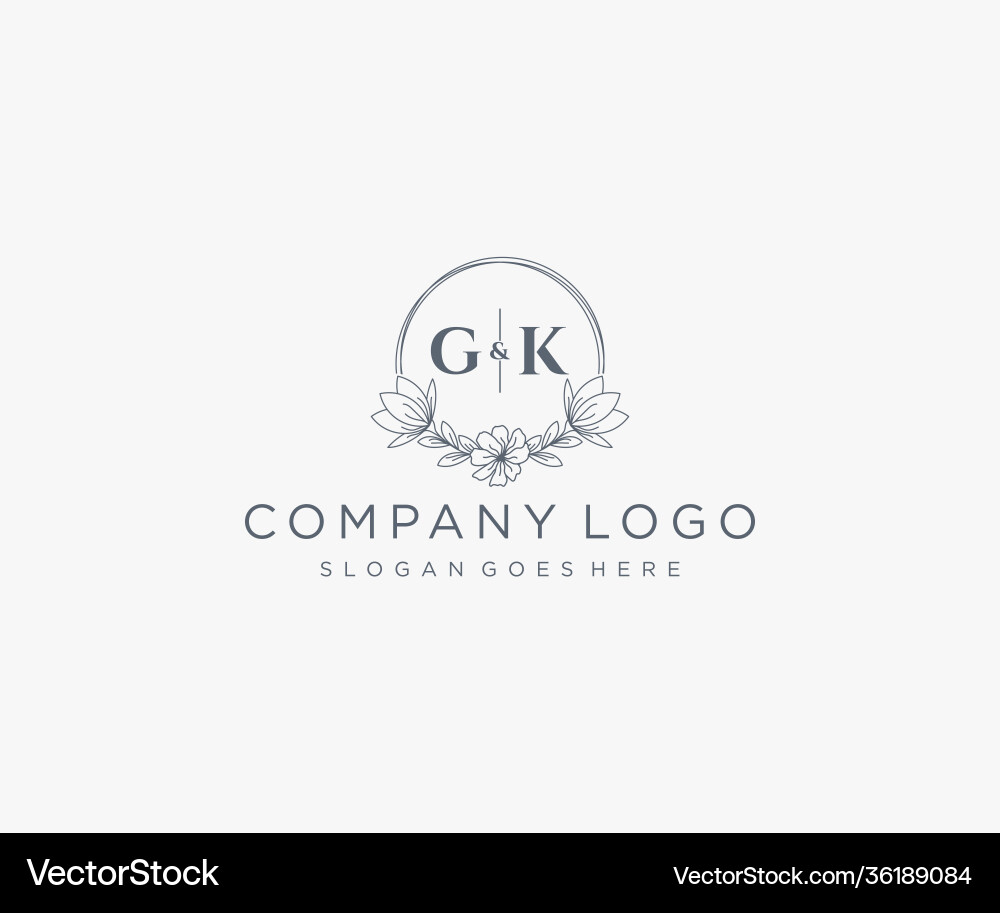 Initial gk letters floral frames unique Royalty Free Vector