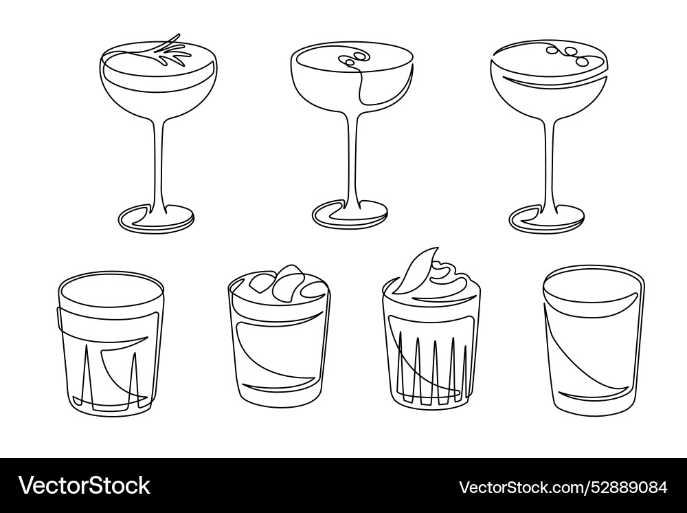 Outline drawing of alcoholic cocktail drinks Vector Image