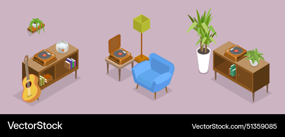 3d isometric flat of retro Royalty Free Vector Image