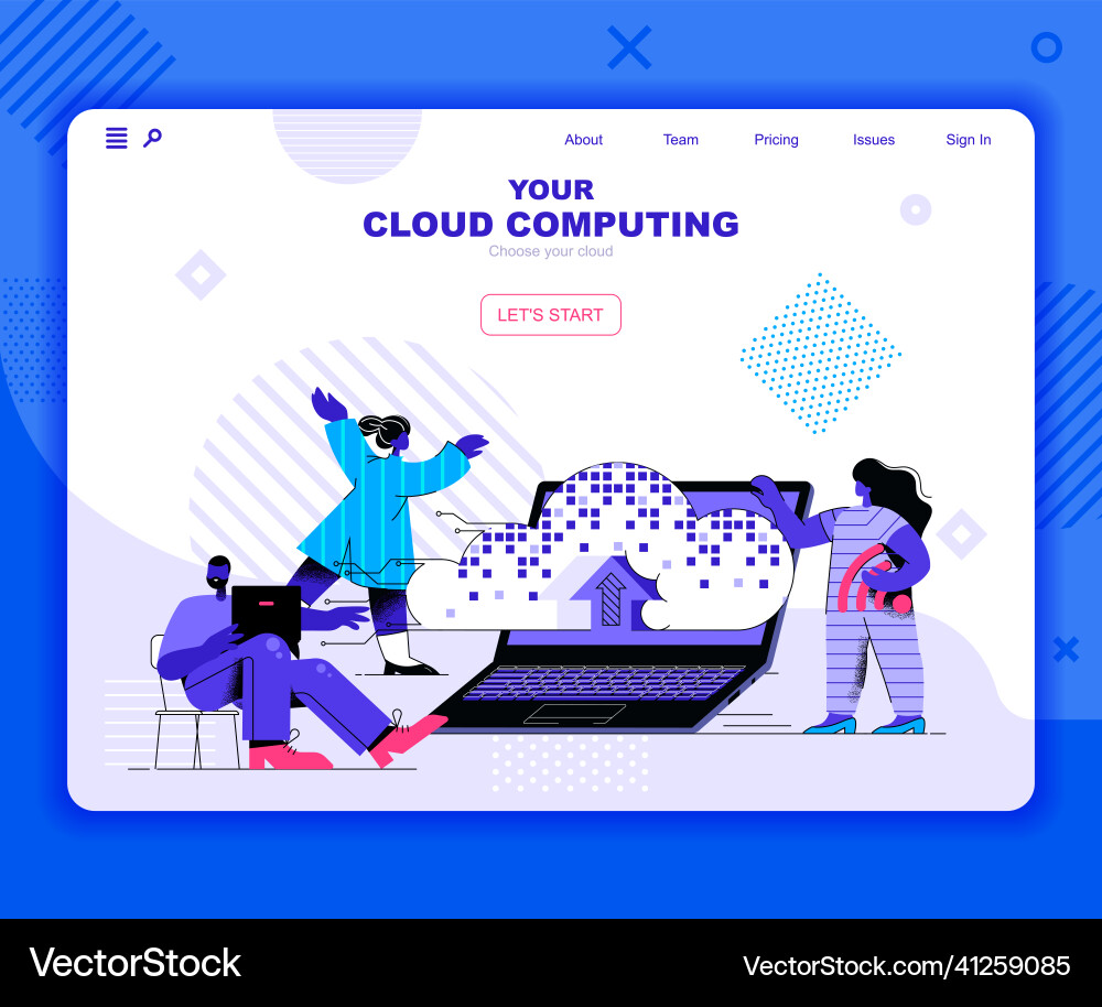 Cloud computing landing page template data Vector Image Cloud computing landing page template data Vector Image