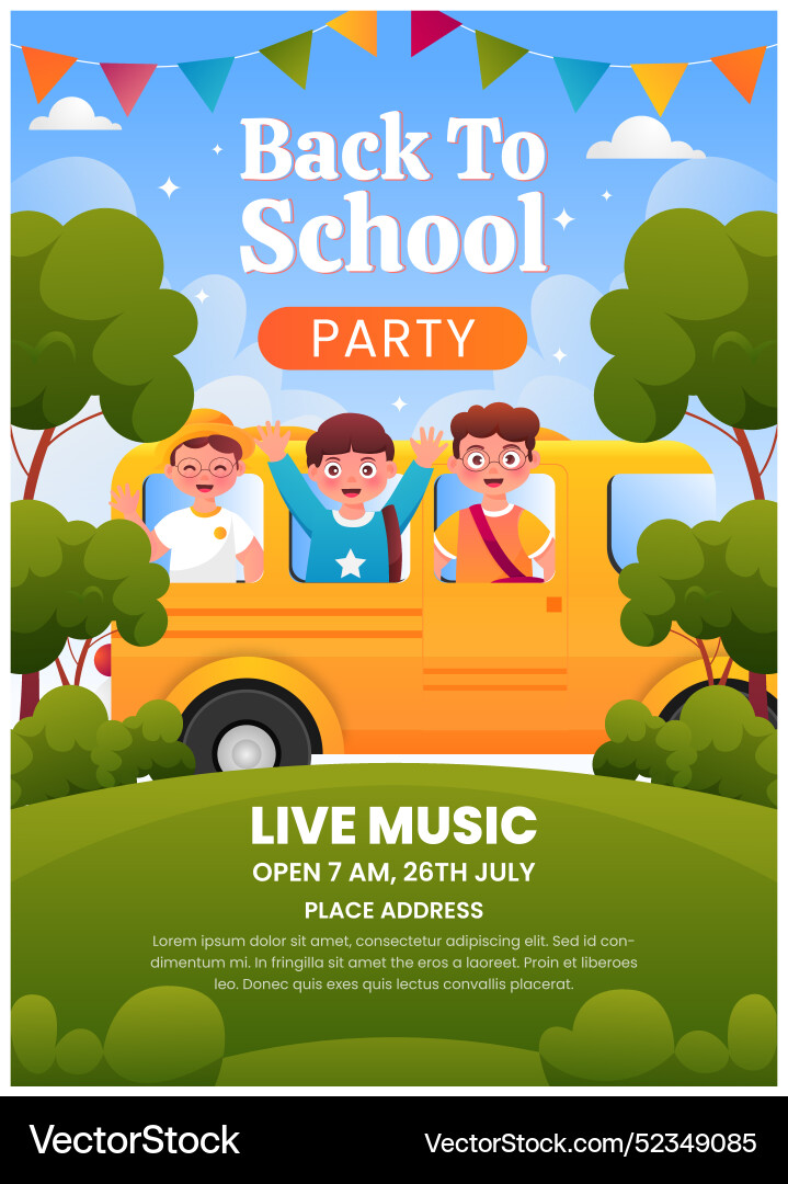 Gradient back to school party poster template Vector Image