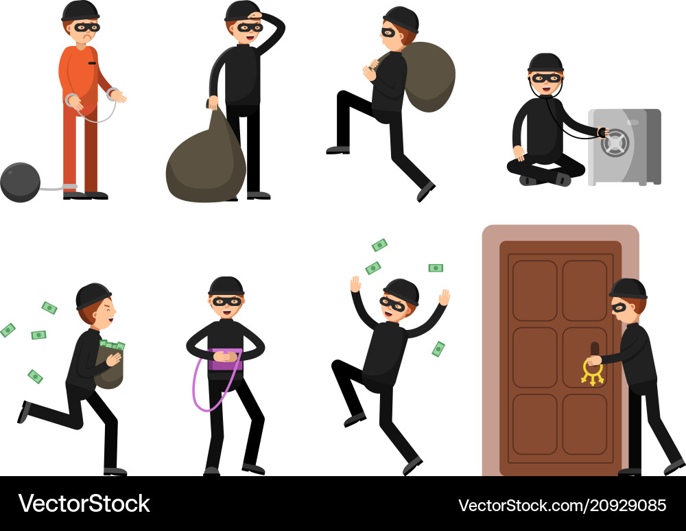 Thief Characters - Action Poses Royalty Free Vector Image