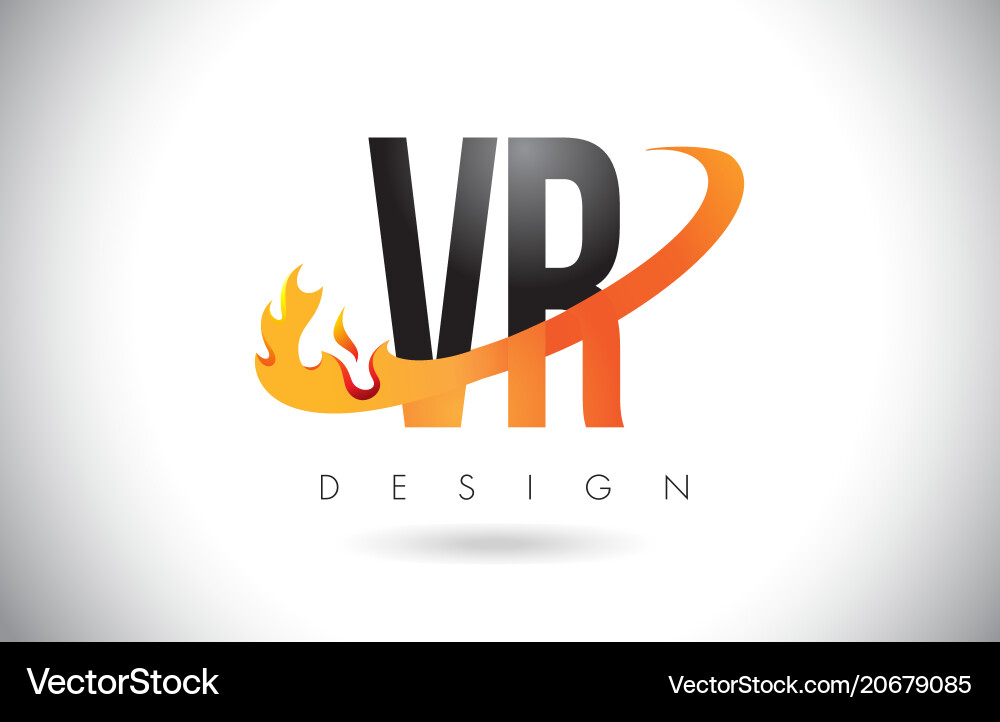 Vr v r letter logo with fire flames design Vector Image