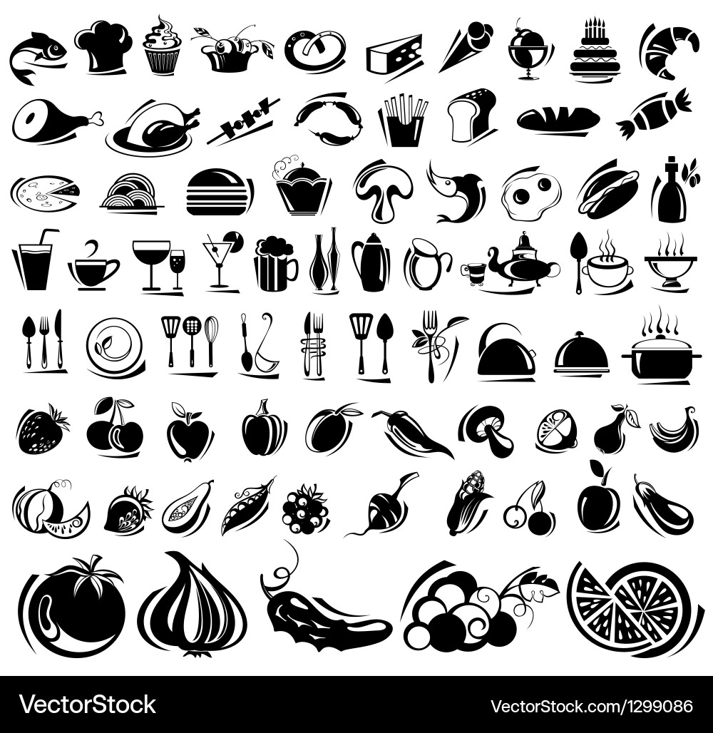 Black food icons Royalty Free Vector Image - VectorStock