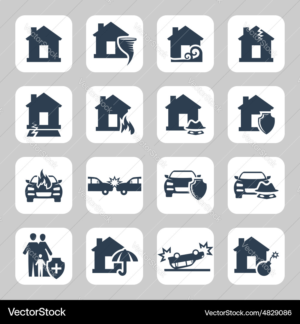 Insurance and accidents icon set Royalty Free Vector Image
