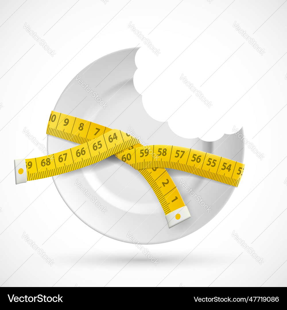 Plate with a bitten edge and measuring tape Vector Image