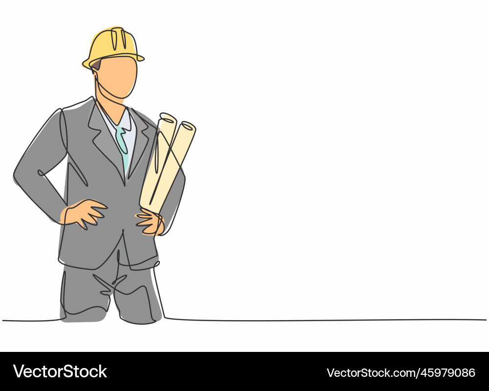 Single one line drawing of young male architect Vector Image