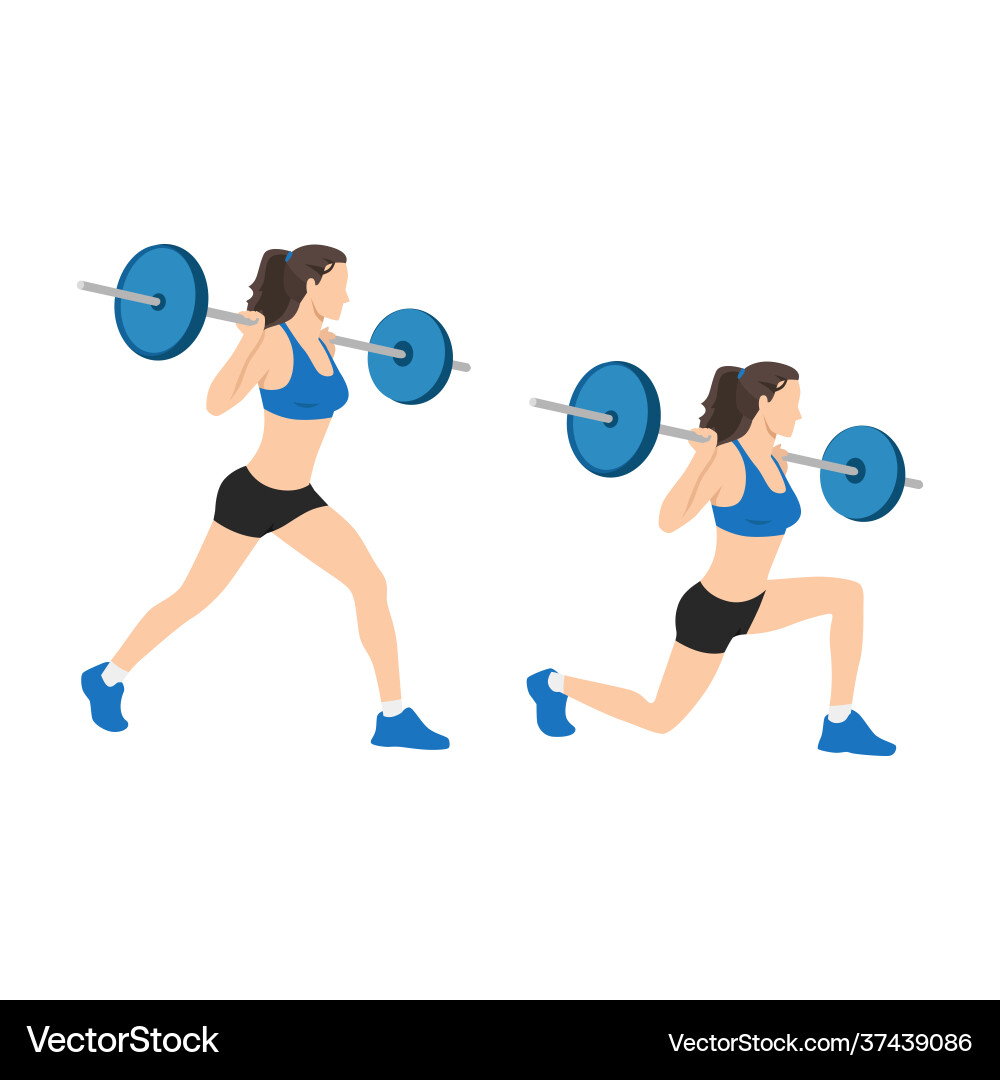 Sporty woman with barbell doing split squat Vector Image