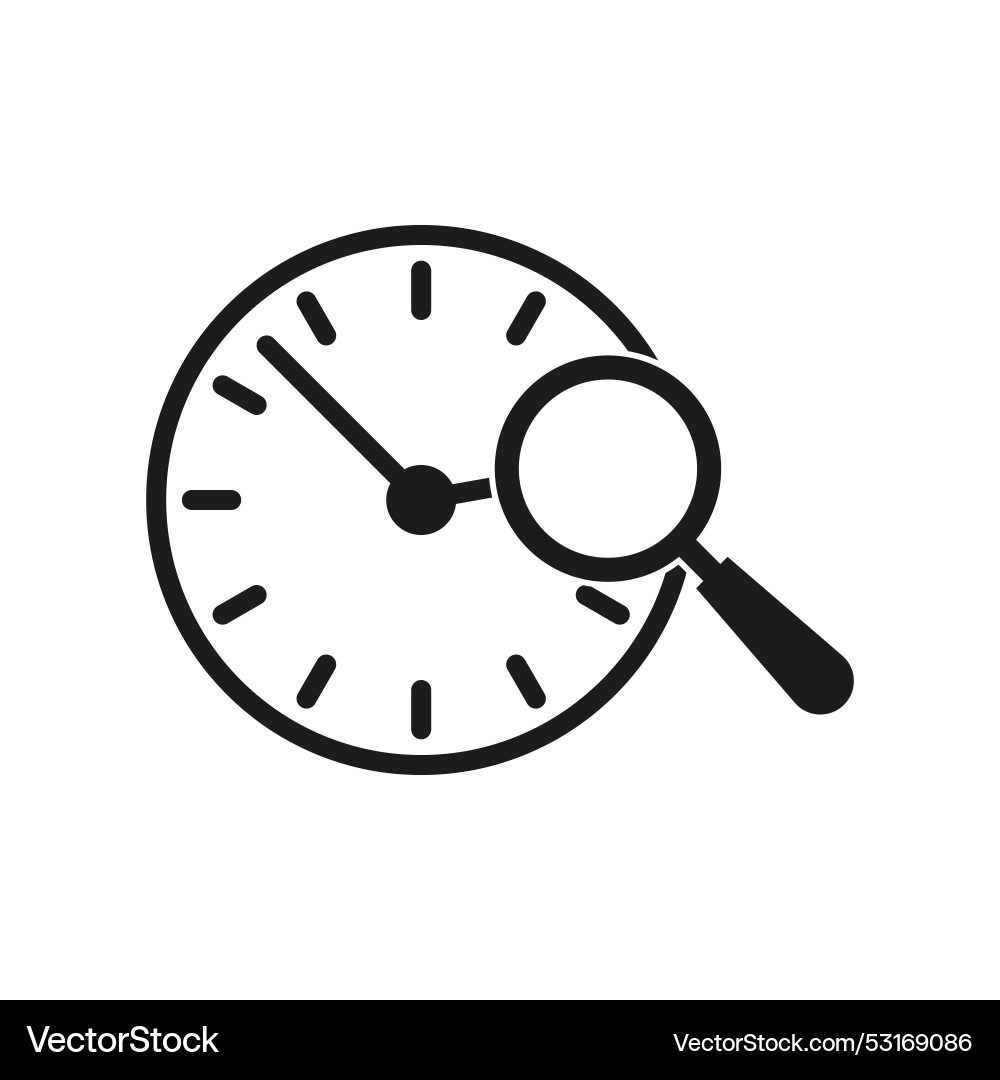 Time management icon clock and magnifying glass Vector Image