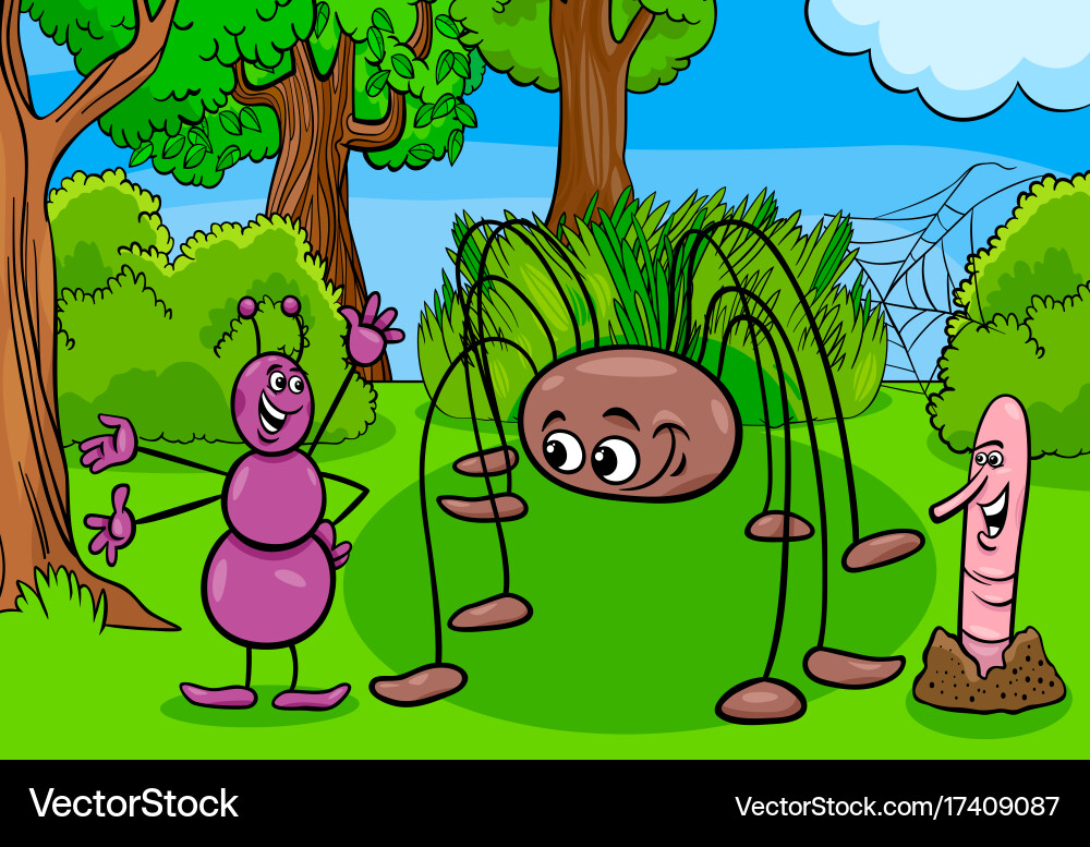 Ant and opilion insect cartoon characters Vector Image