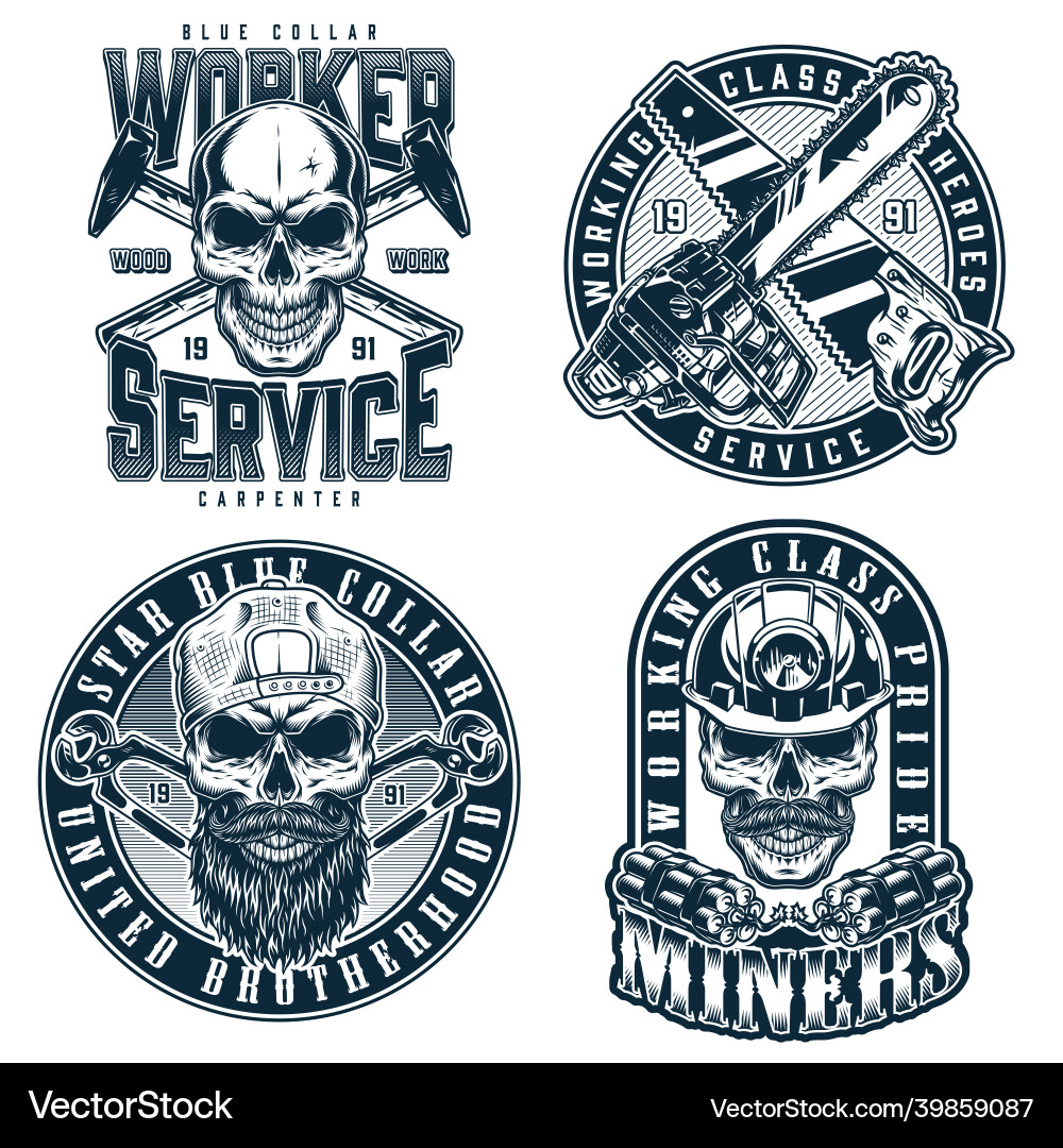 Blue collar worker monochrome prints Royalty Free Vector