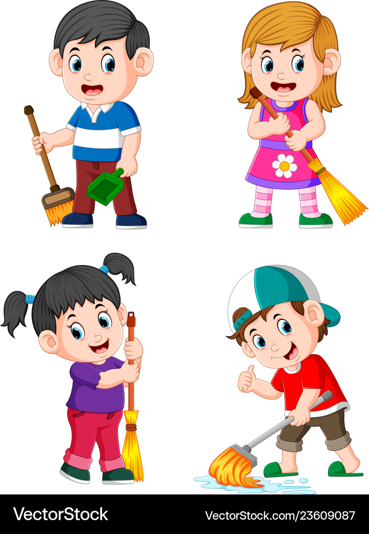 Children doing the daily house activities Vector Image