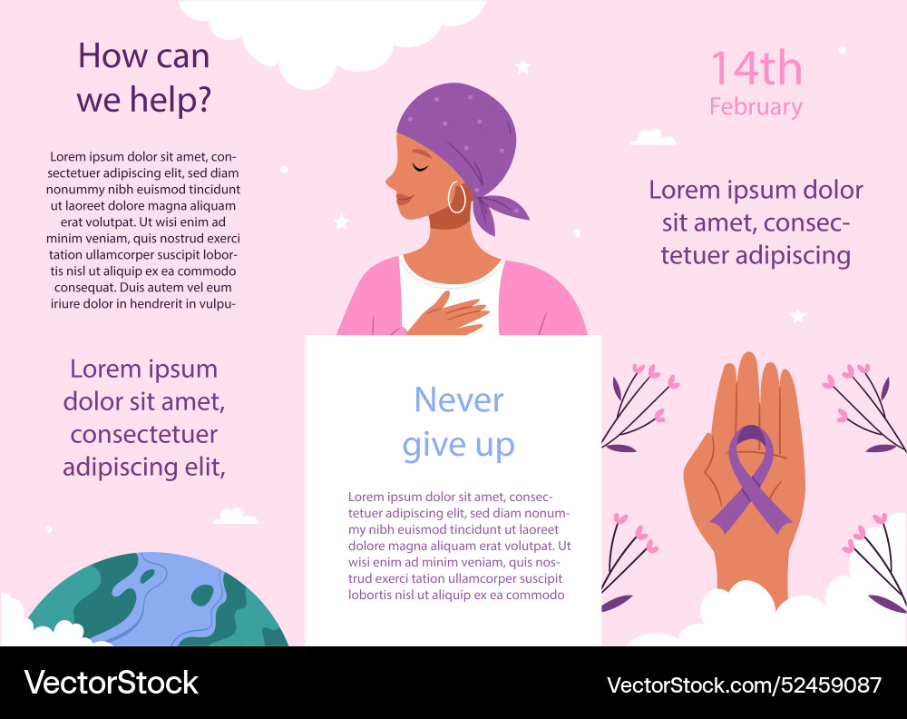 Flat world cancer day brochure template Royalty Free Vector