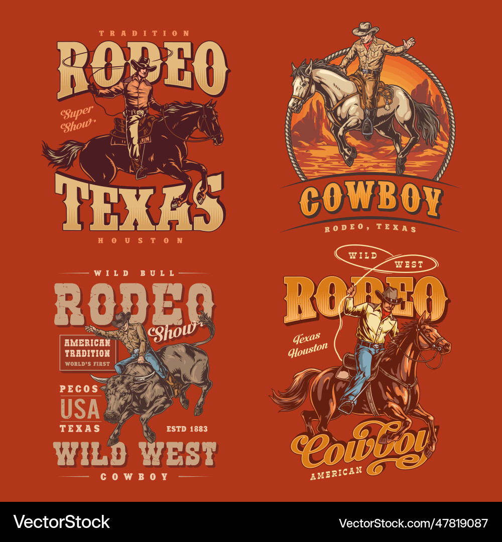 Rodeo show set posters colorful Royalty Free Vector Image
