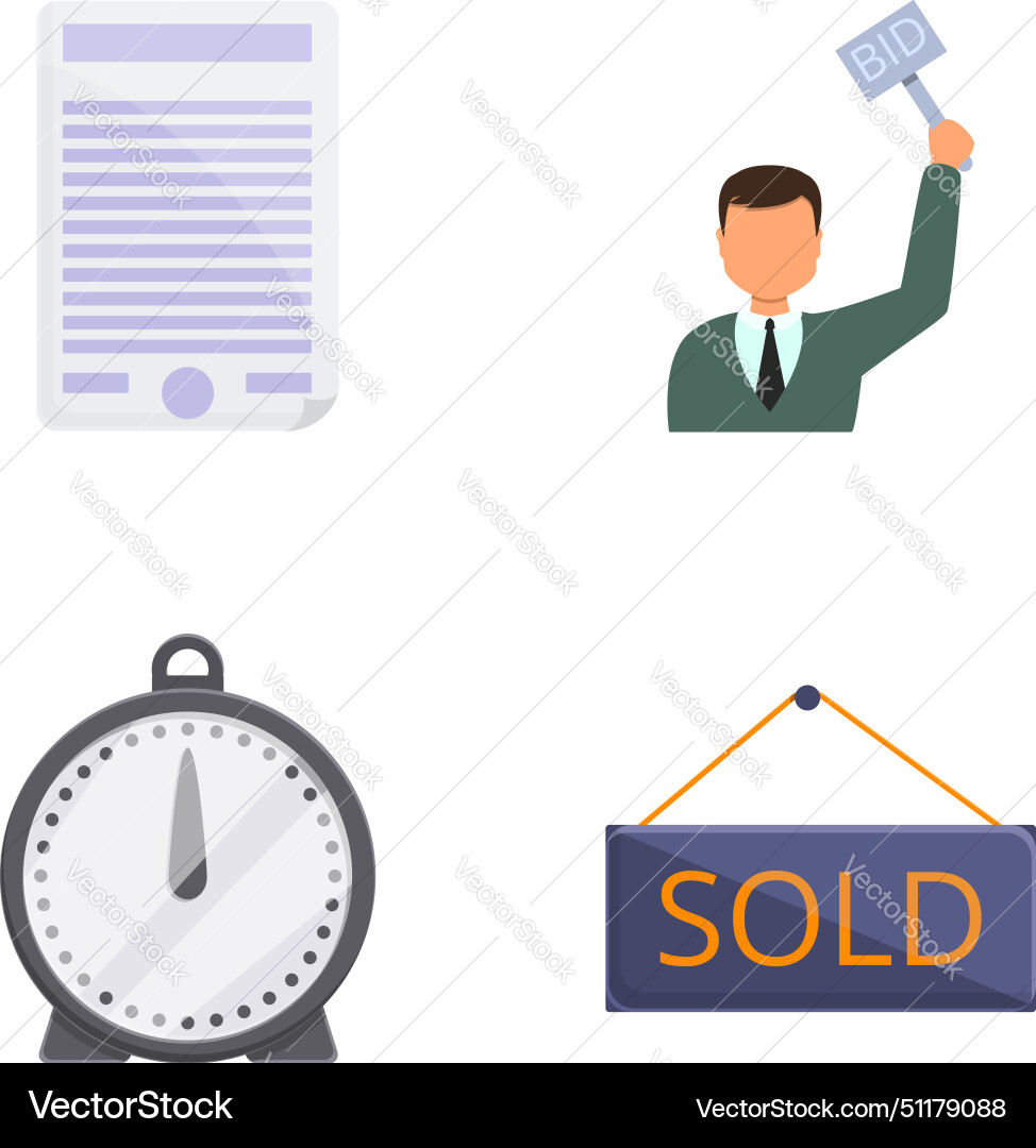 Auction process icons set cartoon buying Vector Image