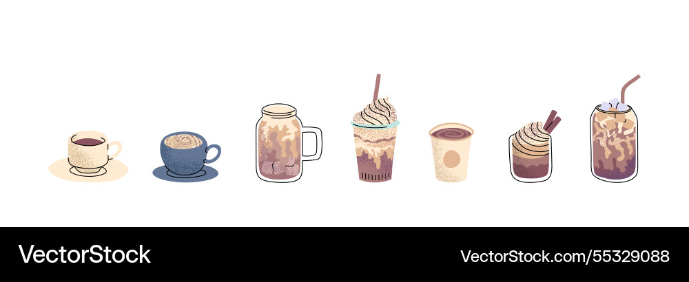 Cartoon color different hot and cold coffee Vector Image