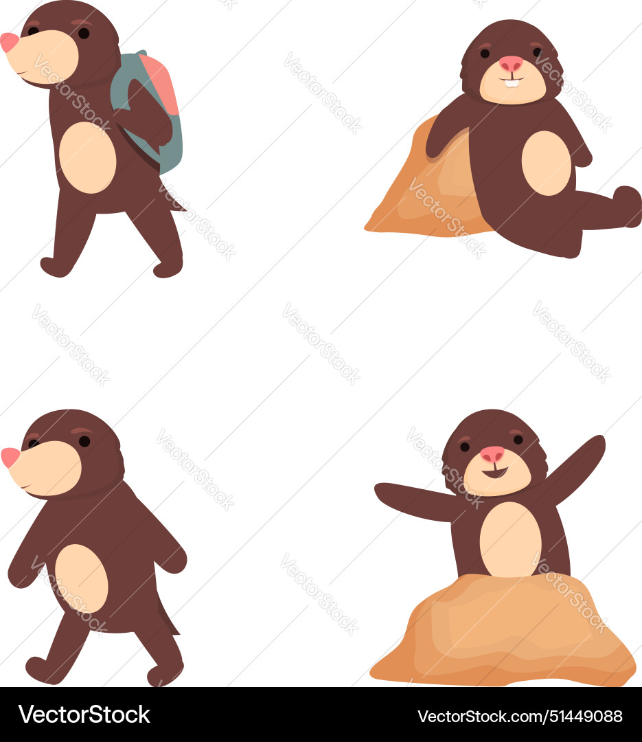 Cartoon mole icons set cute Royalty Free Vector Image