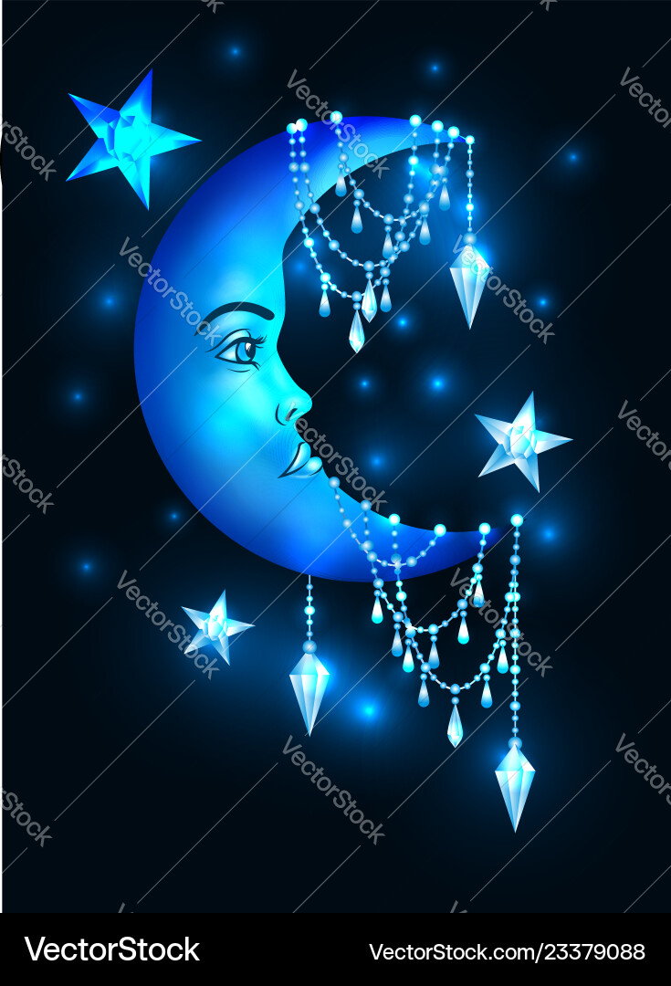 Halfmoon with human face and stars Royalty Free Vector Image