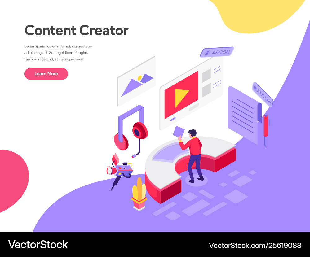 Landing page template content creator concept Vector Image