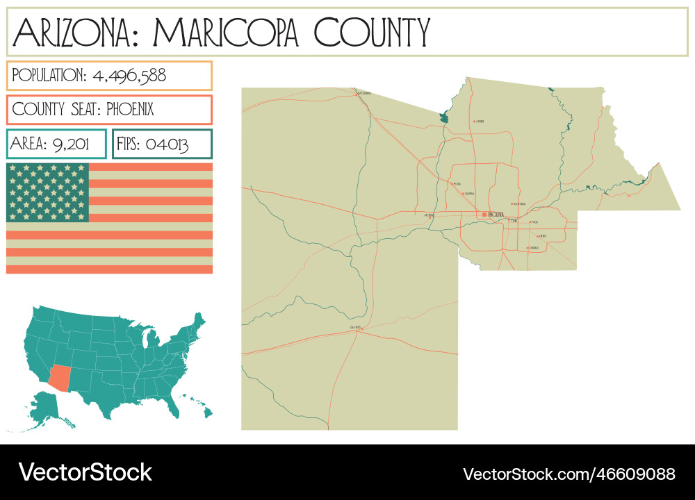 Maricopa County Arizona Map Royalty Free Vector Image