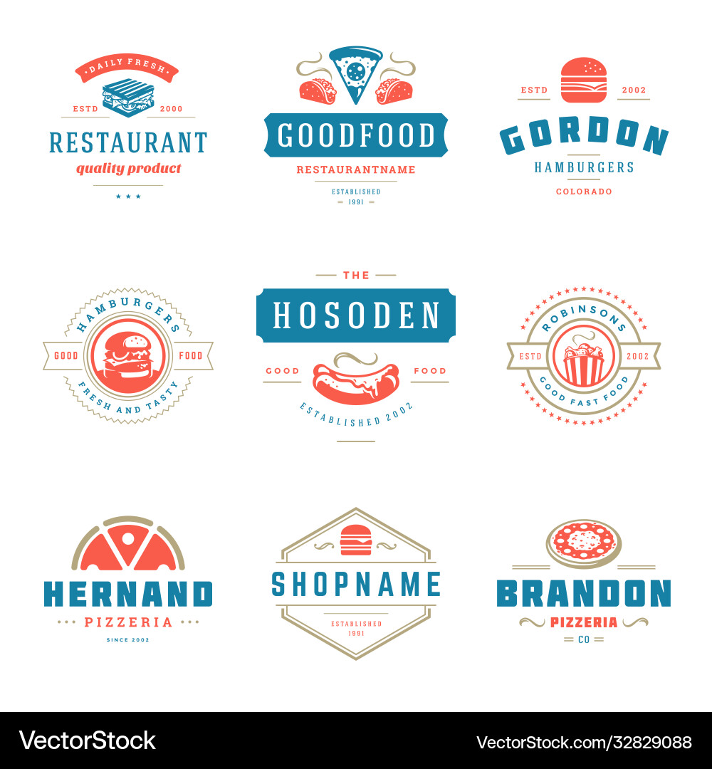Retro Food Logos Set Royalty Free Vector Image