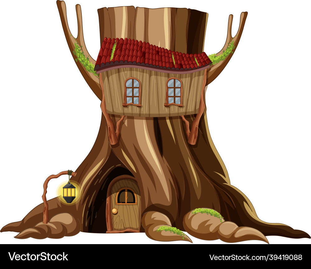 Tree house inside the trunk Royalty Free Vector Image