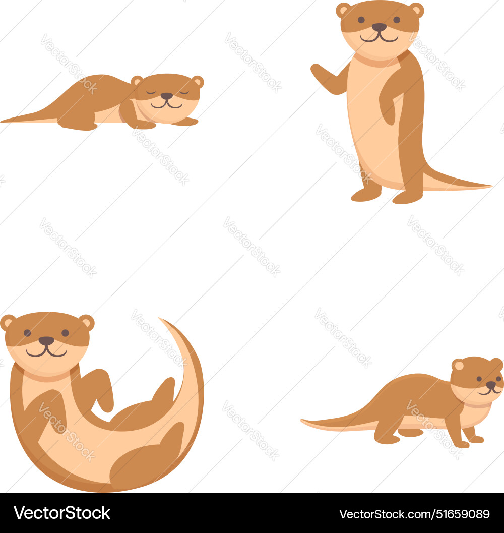 Cartoon weasel icons set mink Royalty Free Vector Image