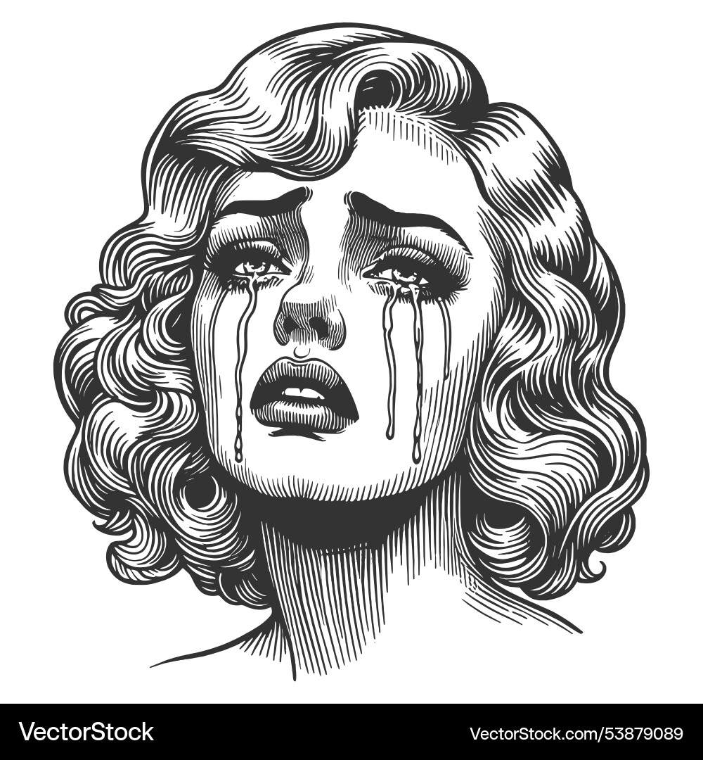 Crying woman with tears streaming down face Vector Image