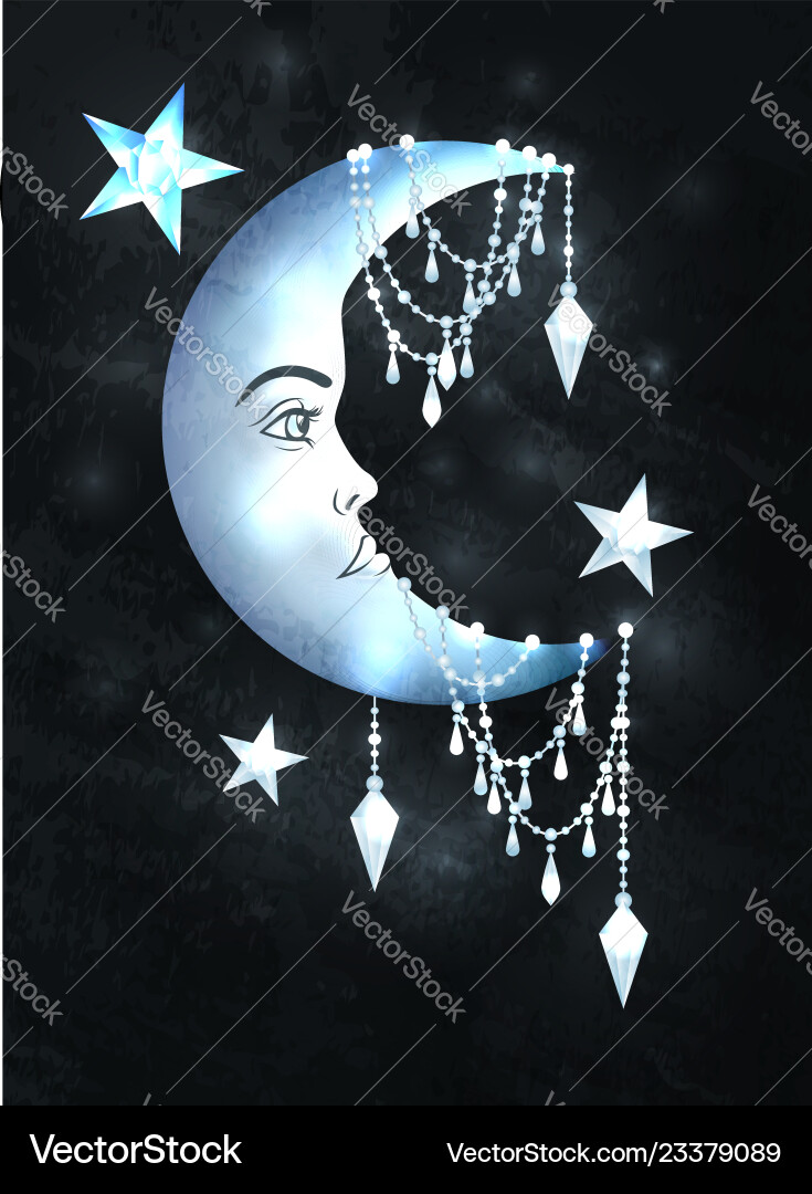 Halfmoon with human face and stars Royalty Free Vector Image
