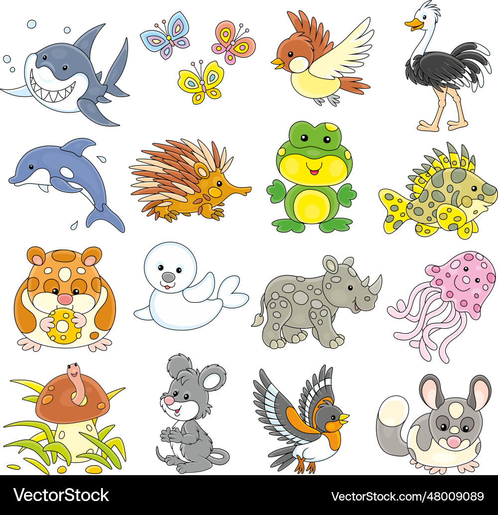Set of funny cartoon animals Royalty Free Vector Image