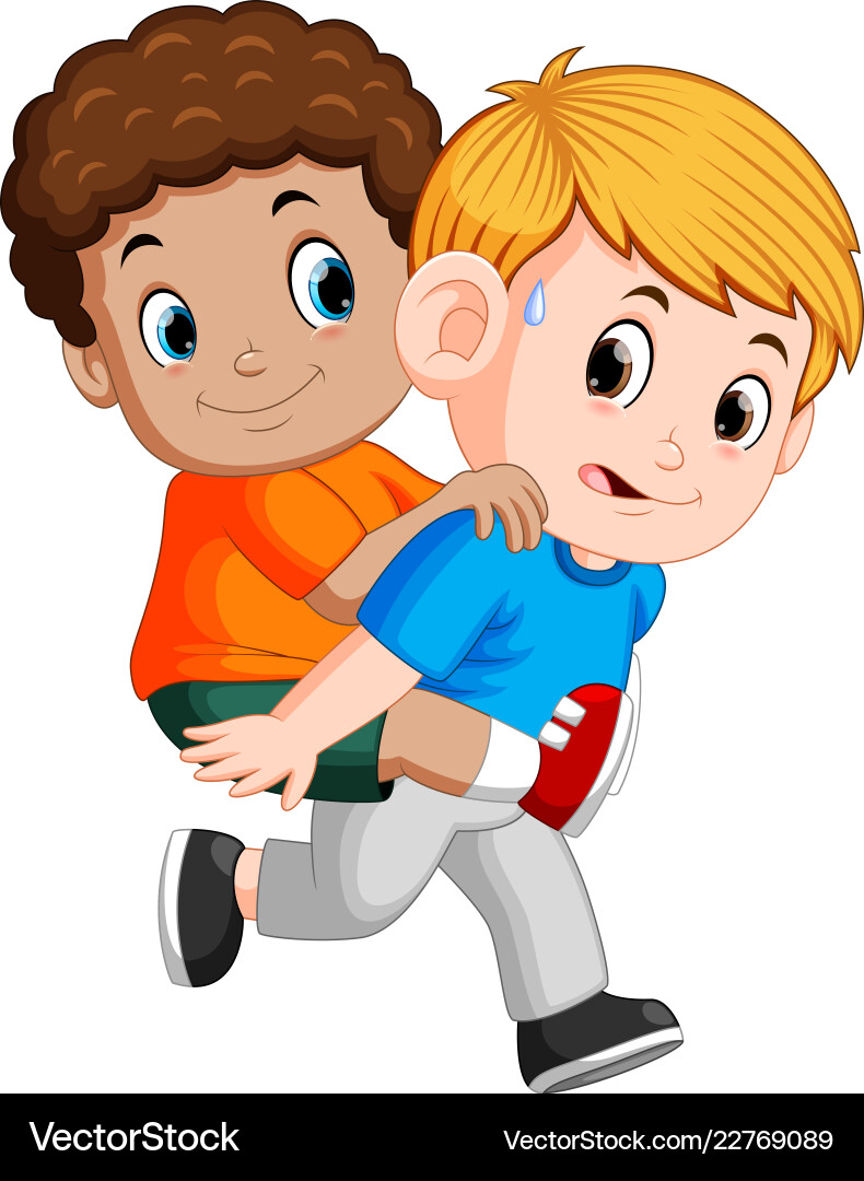 Smiling boy carrying his best friend on back Vector Image