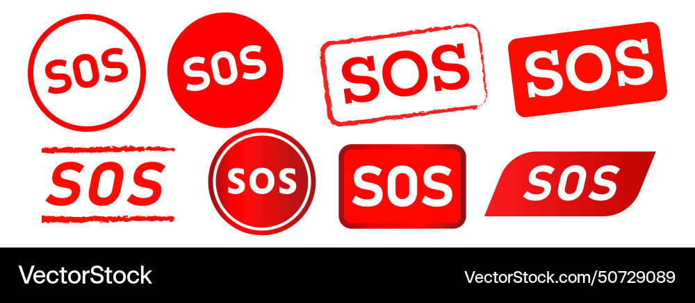 Sos rectangle circle stamp and button label Vector Image
