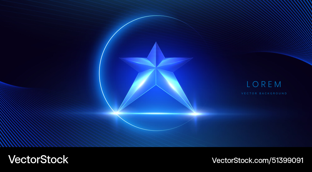 Blue star glowing neon with curved light Vector Image