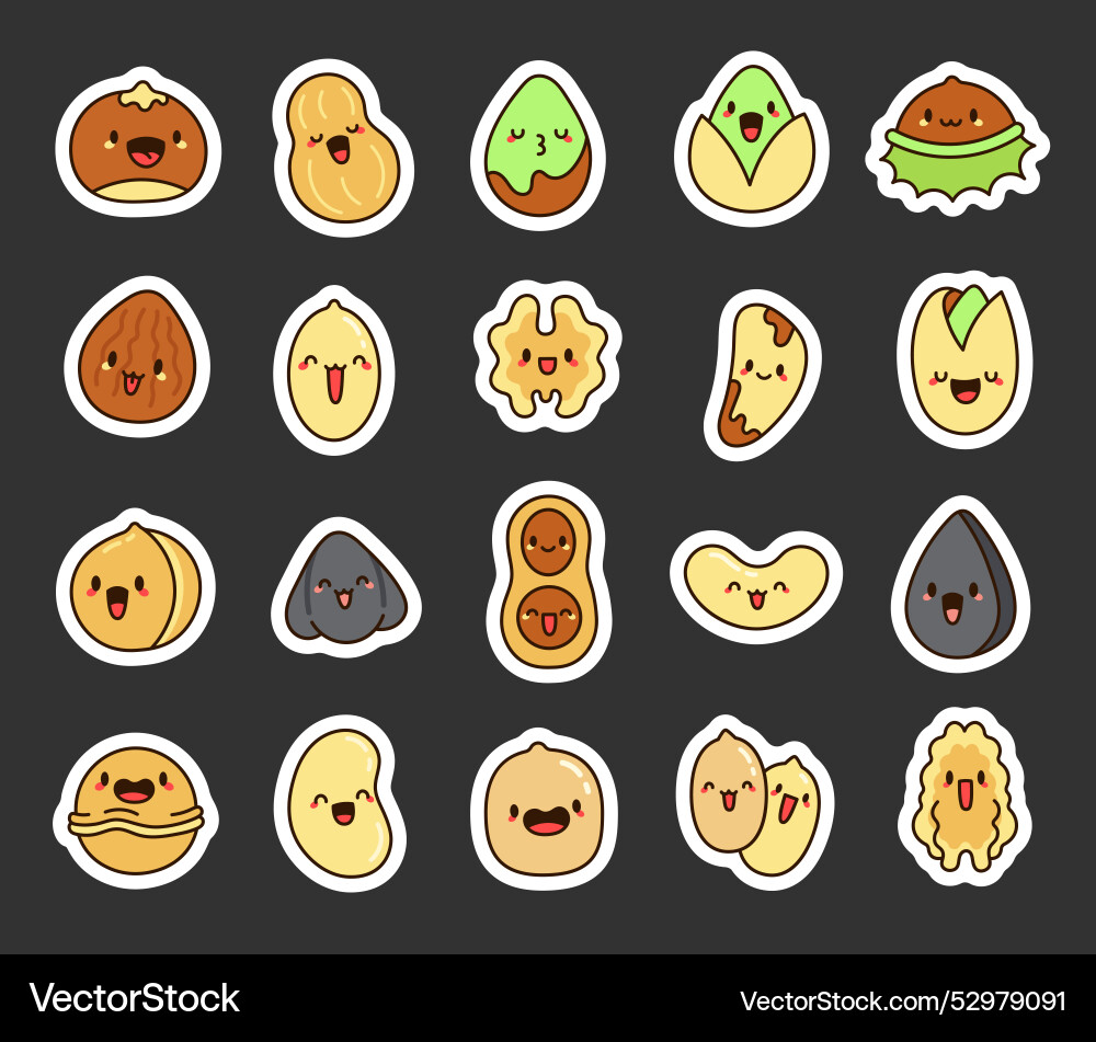 Cute kawaii nuts sticker bookmark Royalty Free Vector Image
