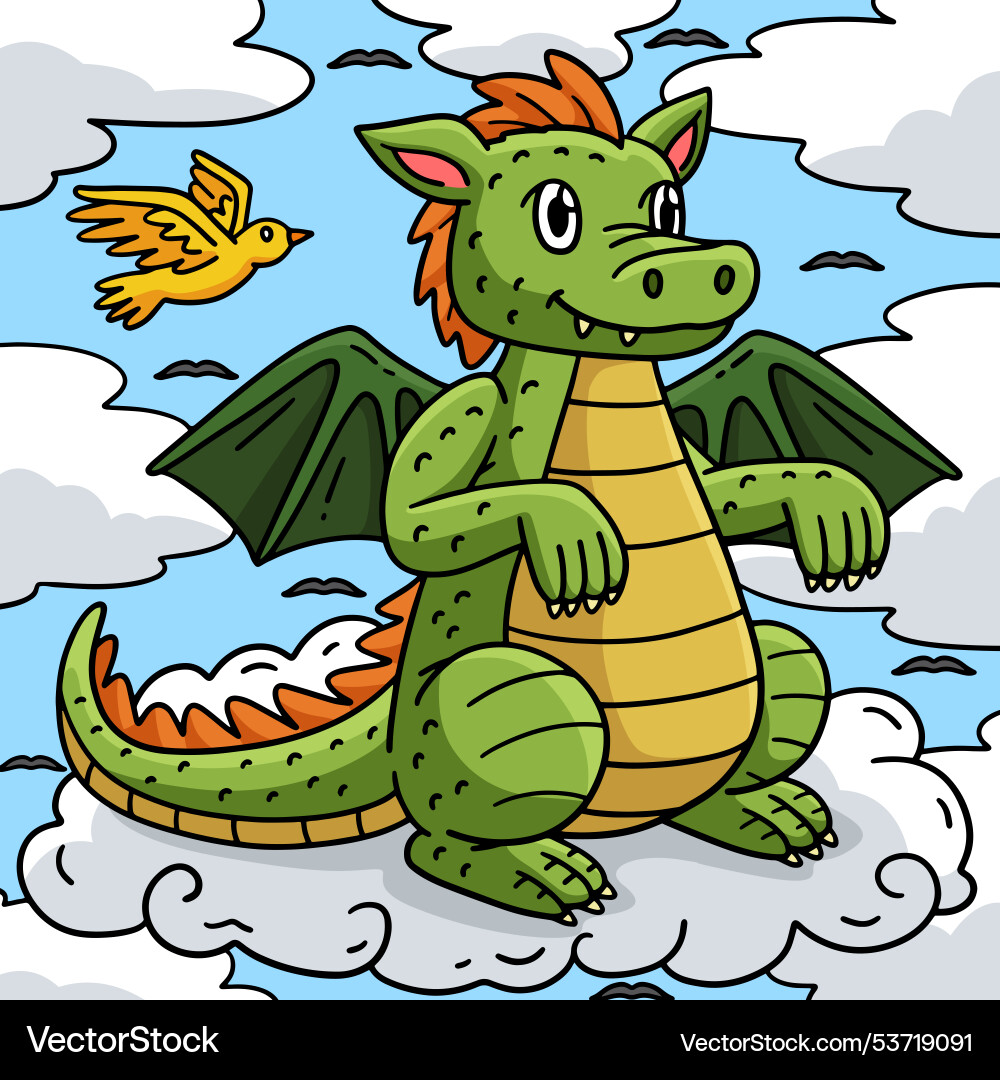 Dragon sitting on a cloud colored cartoon Vector Image