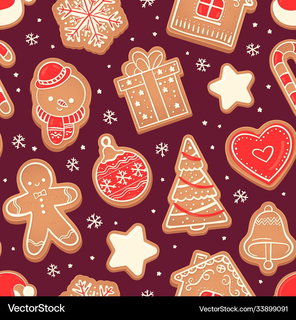 Gingerbread seamless pattern xmas cookies red Vector Image