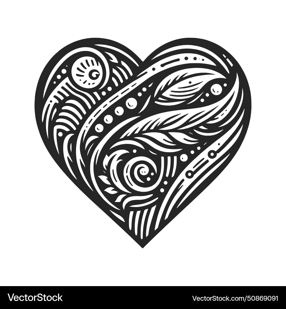 Ornate heart engraving sketch Royalty Free Vector Image