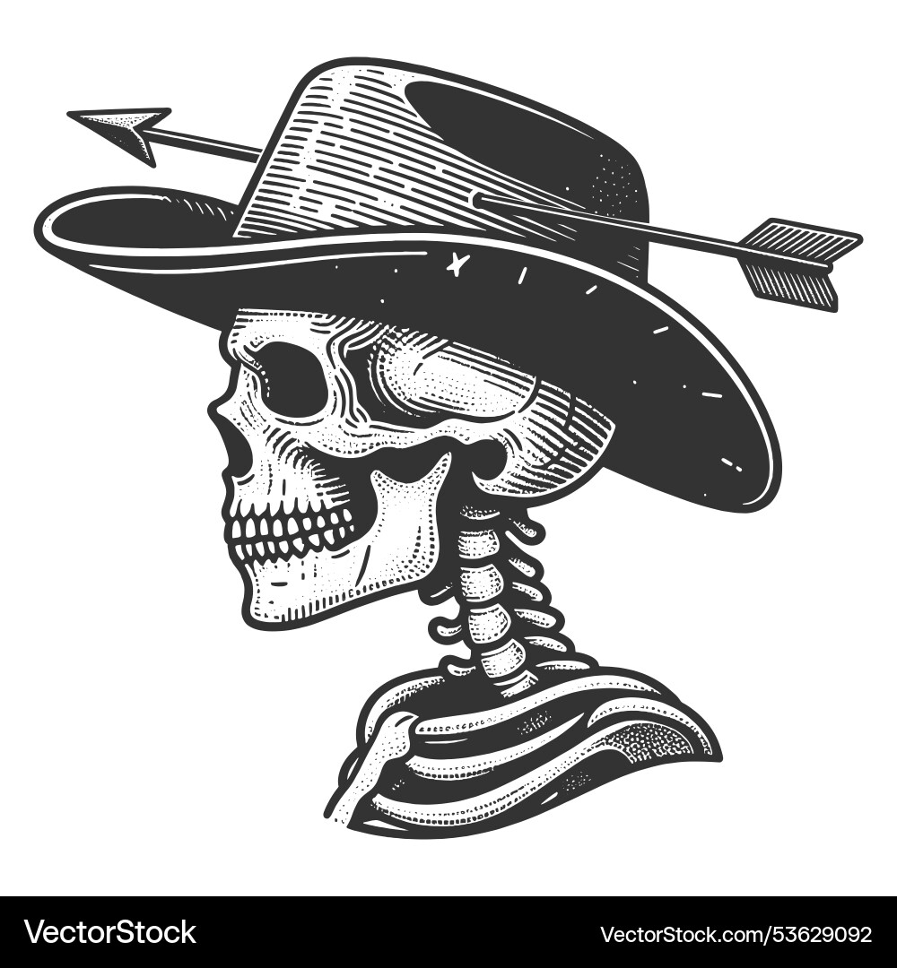 Cowboy skeleton with arrow through hat Royalty Free Vector