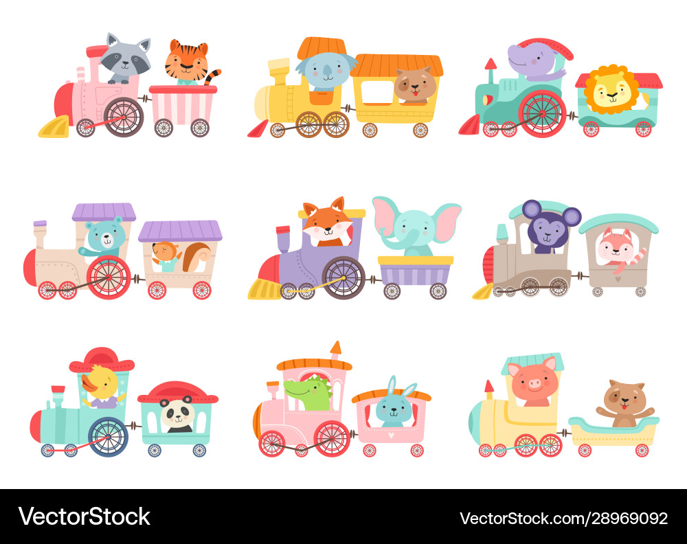 Cute Forest Animals on a Train Royalty Free Vector Image
