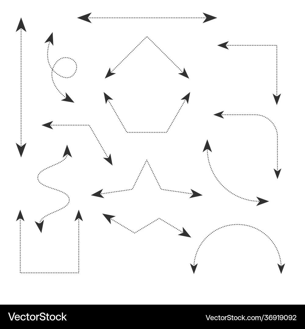 Double arrow set icons with dashed editable Vector Image