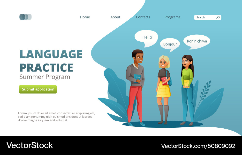 Language summer program website Royalty Free Vector Image