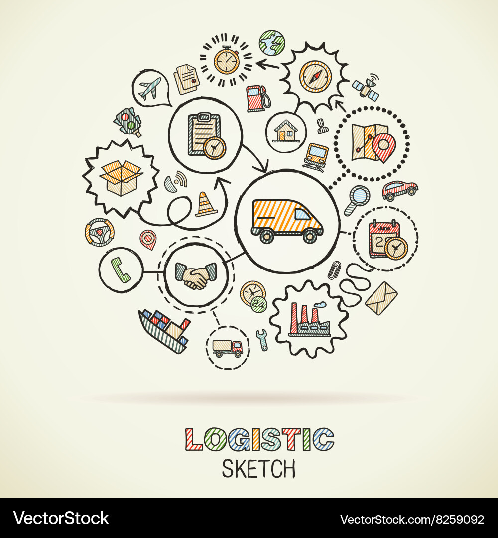 Logistic hand drawing hatch icons doodle Vector Image