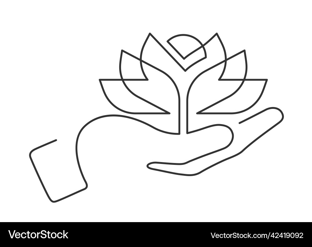Lotus hand one line Royalty Free Vector Image - VectorStock