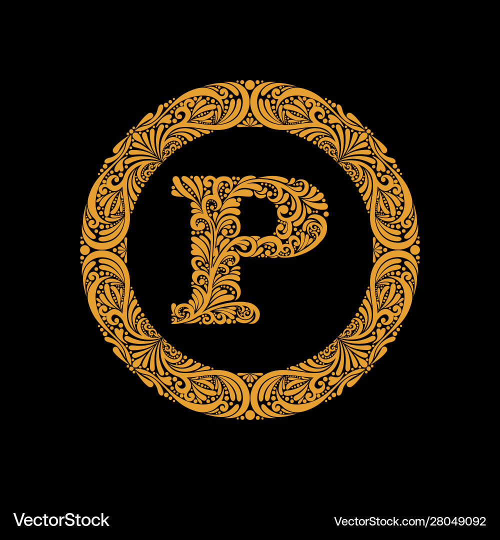 Premium elegant capital letter p in a round frame Vector Image