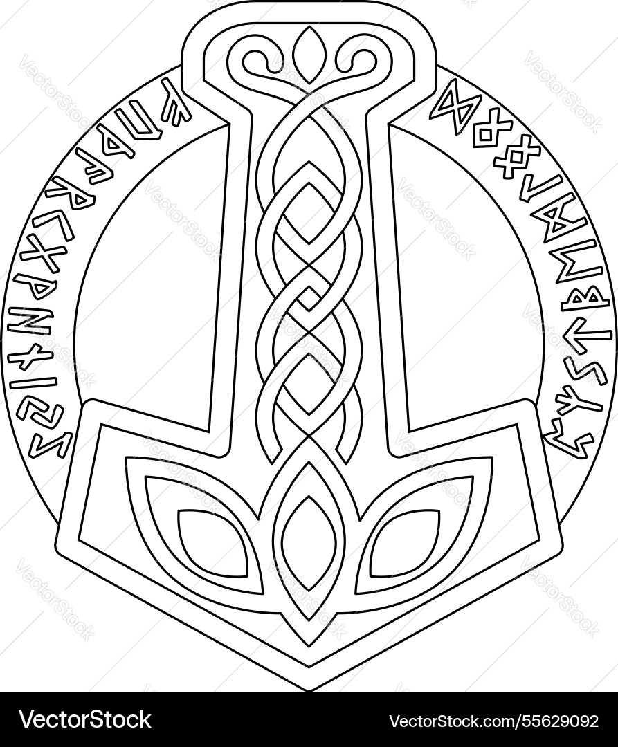 Thors hammer mjolnir and elder futhark runes Vector Image