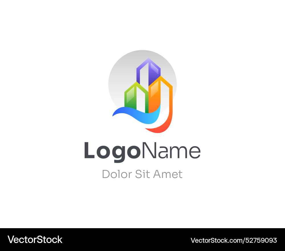 Colorful wave with city building logo Royalty Free Vector