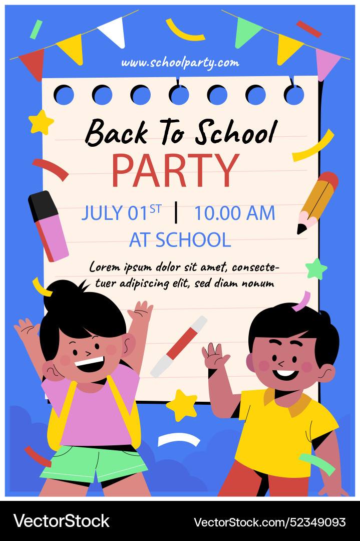 Flat back to school party poster template Vector Image