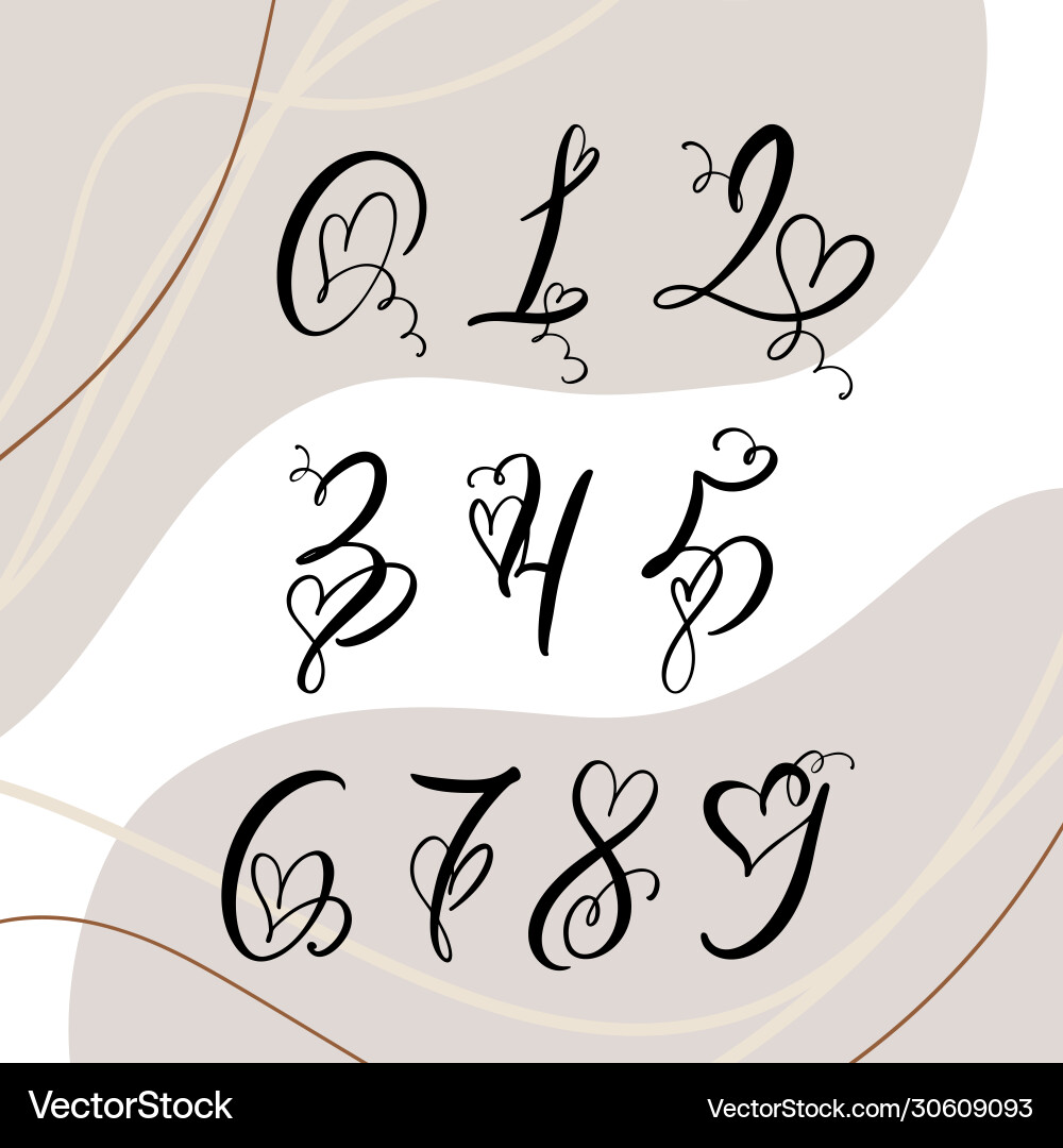 Handwritten heart calligraphy monogram numbers Vector Image
